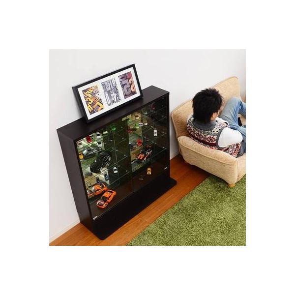 明日着く あす着く コレクションケース ラック ガラス棚 キャビネット 大容量 木製 5段 頑丈 業務用 展示用 扉 薄型 ロータイプ 横型 スリム 収納 幅90 高さ90 奥行20 ブラウン ホワイト 白 フィギュア 食器 模型 プラモデ...