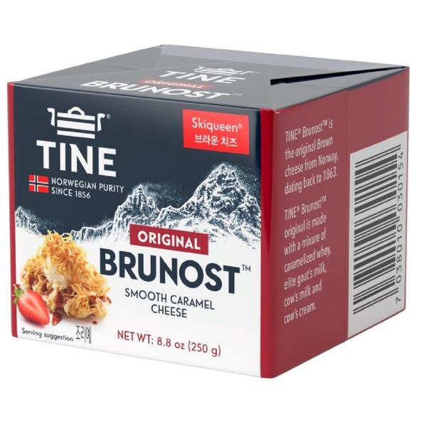 ノルウェーの老舗チーズメーカー「TINE（ティーネ）」が手がける、山羊乳ベースのブラウンチーズ。 ホエイ、山羊乳、クリーム、生乳を煮詰めて作られたこのチーズは、まるでキャラメルのような甘みとコクが特徴！ パンにのせたり、フルーツと合わせたり...