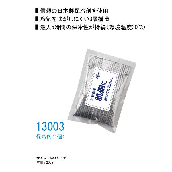 保冷剤ポケット付きベスト用　保冷剤信頼の日本製保冷剤を使用冷気を逃がしにくい3層構造最大5時間の保冷性が持続（環境温度30℃）サイズ：14cm×19cm重量：200ｇ