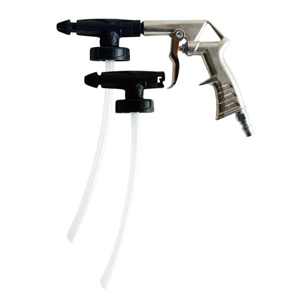 1L缶専用タイプ　先端交換式アンダーボディコート用ピストルボディパーツの取り換えで洗浄が必要ない(ヘッド部分は洗浄せずに廃棄)先端のノズル調整によって塗布する粒子を調整できる。(肌目調整可能)高粘度のアンダーコート、チッピングコートのスプレ...