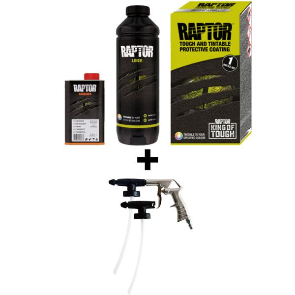 ● 先端交換式アンダーボディコート用ピストル(1L缶専用タイプ) とセットにしました！【セット内容】・TINTABLE 1Lキットラプター色替えタイプ1Lボトル×1/専用硬化剤946mL缶×1・ENDOX ノンクリーン UBSピストル ガン...