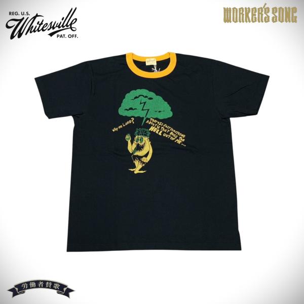 胸に響く言葉は "Why Me Lord?"ーー「主よ、なぜ私なのか？」ーーそれは恐ろしい叫びではなく、ちょっとドジで愛すべきモンスターのひとこと。クラシックなリンガーTシャツに、ただのファッションでは終わらない存在感をプラス。まるでストー...