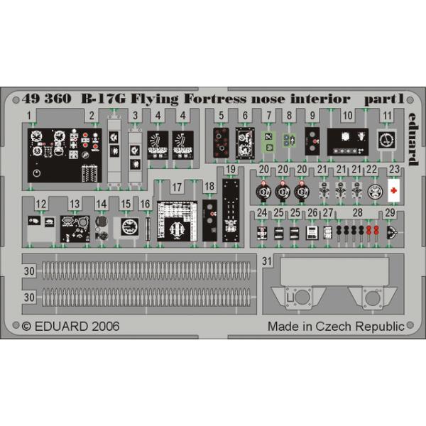 商品名：エデュアルド(49360）1/48 B-17G nose interior用エッチングパーツメーカー：エデュアルド縮尺：1/48推奨キット：レベル、モノグラム＊本体キットが必要です。