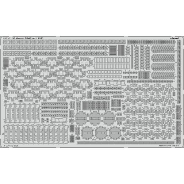 商品名：1/350 USS Missouri BB-63 Part1用エッチングパーツ(ホビーボス用)商品コード：EDU53292縮尺：1/350メーカー：エデュアルド推奨キット：ホビーボス用＊本体キットが必要です。