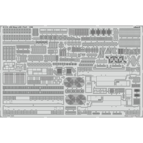 メーカー：エデュアルド縮尺：1/350商品コード：EDU53318商品名：USS Wasp LHD-1 ワスプ 用エッチングパーツ PART1(トランぺッター用)推奨キット：トランぺッター＊別途推奨キットが必要です