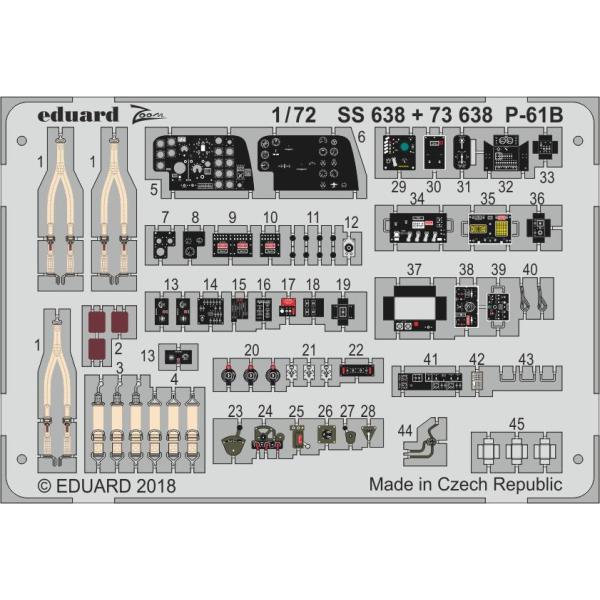 商品名：1/72 P-61B ブラックウィドウ用エッチングパーツ(ホビーボス用)商品コード：EDU73638縮尺：1/72メーカー：エデュアルド推奨キット：ホビーボス用＊本体キットが必要です。
