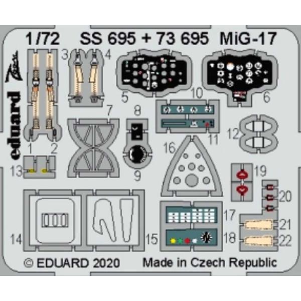 商品名：ミコヤン MiG-17F 1/72用エッチングパーツ商品コード：EDU73695縮尺：1/72メーカー：エデュアルド推奨キット：エアーフィックス＊本体キットが必要です。