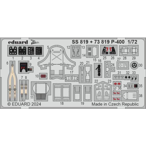 商品名：エデュアルド(73819) 1/72  P-400用エッチングパーツ(ARMA HOBBY用)商品コード：EDU73819縮尺：1/72メーカー：エデュアルド推奨キット：(ARMA HOBBY用)＊推奨キットが必要です。