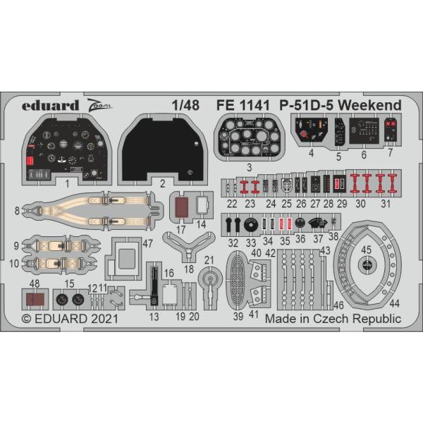 商品名： 1/48 P-51D-5 weekend用内装エッチングパーツ(エデュアルド用)商品コード：EDUFE1141縮尺：1/48メーカー：エデュアルド推奨キット：エデュアルド用＊本体キットが必要です。
