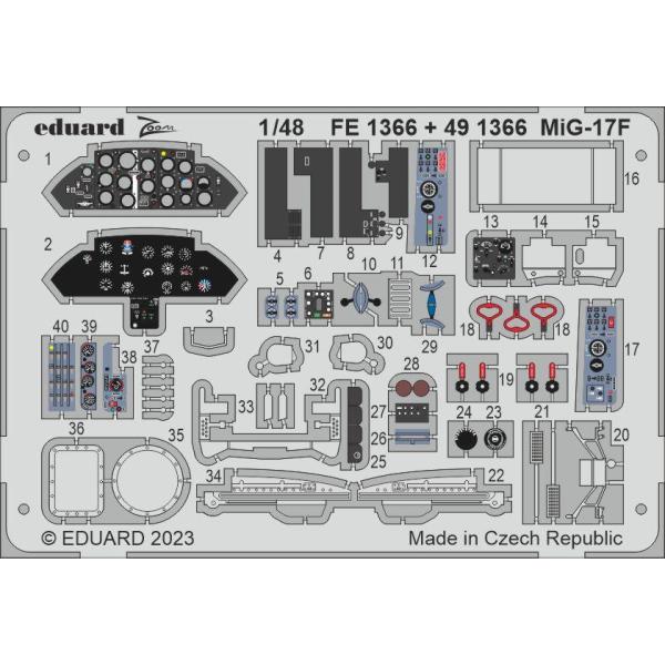 商品名： 1/48 MiG-17F用内装エッチングパーツ(AMMO用)商品コード：EDUFE1366縮尺：1/48メーカー：エデュアルド推奨キット：AMMO用＊本体キットが必要です。