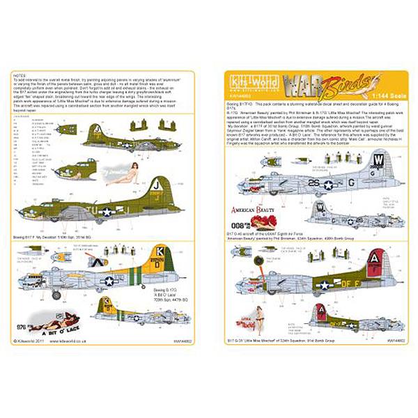 キッツワールドKW144002  1/144 B-17F/B-17G FlyingFortress用デカール