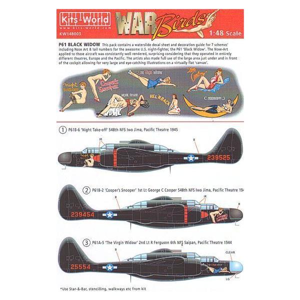 キッツワールドKW148003  1/48 Northrop P-61A/P-61B 'Black Widow' 'Nightie Mission' 他用デカール
