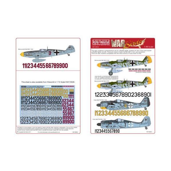キッツワールドKW148042  1/48 Bf-109F/Bf-109G/Bf-109K &amp; Focke-Wulf Fw-190用識別ナンバーのデカール