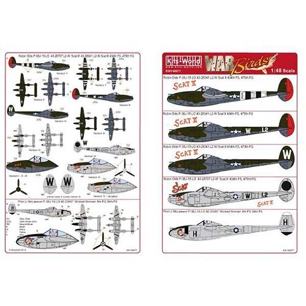 キッツワールドKW148077  1/48 P-38J Lightning 'Scat II'他用デカール