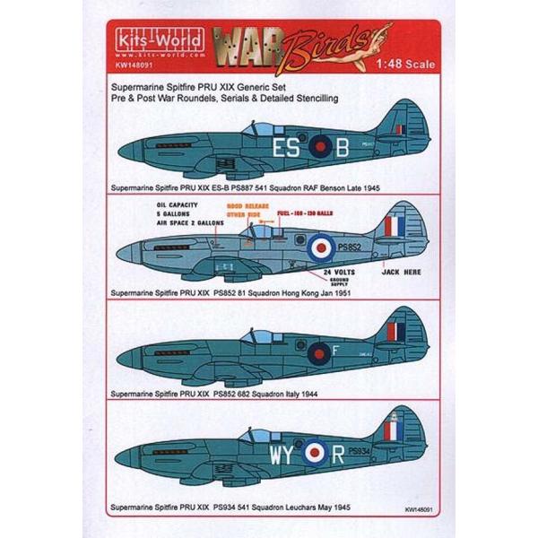 キッツワールドKW148091  1/48 スピットファイヤ Mk.XIX.用国籍マークと番号のデカール