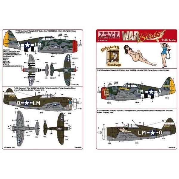 キッツワールドKW148134  1/48 P-47D Razorbacks 'Button Nose'用デカール