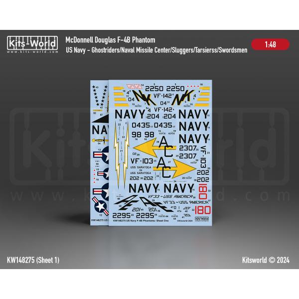 Kits-World(148275)1/48 US Navy McDonnell F-4B Phantoms用VF-142 'Ghostriders'他デカールです。F-4B Phantom, 152250/NK204, VF-142 'G...