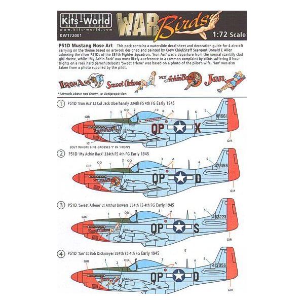 キッツワールドKW172001  1/72 North-American P-51D ムスタング Nose Art  'Sweet Arlene'他のデカール