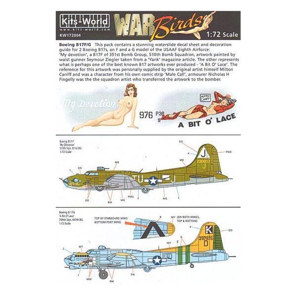 キッツワールドKW172004  1/72 Boeing B-17F/B-17G Flying Fortress  'My Devotion'他のデカール