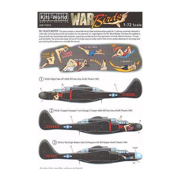 キッツワールドKW172015  1/72 Northrop P-61A/P-61B  'Nightie Mission'他のデカール