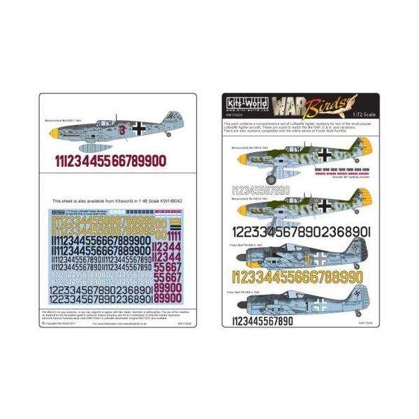 キッツワールドKW172029  1/72 独空軍戦闘機（Bf-109F/Bf-109G/Bf-109K &amp; Focke-Wulf Fw-190）の認識番号のデカール