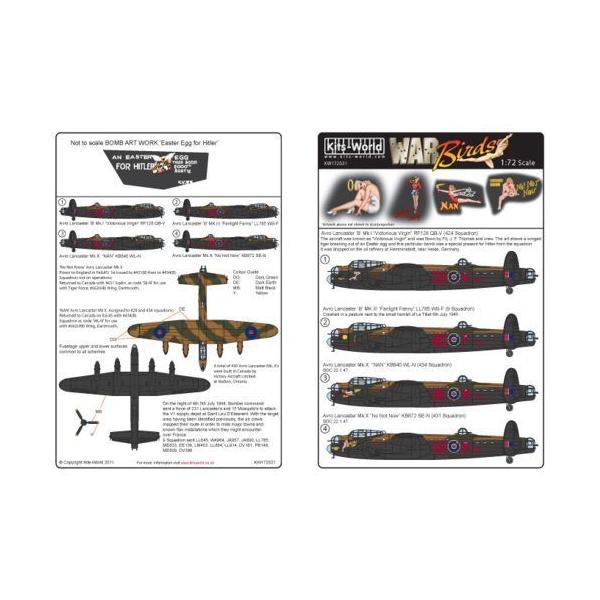 キッツワールドKW172031  1/72 Avro Lancaster B.I/III 'B'  'Victorious Virgin'他用デカール