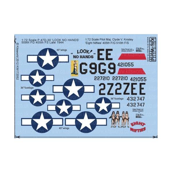 キッツワールドKW172052  1/72 Republic P-47D Thunderbolt 'Look NO Hands' 他用デカール