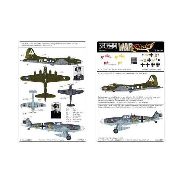 キッツワールドKW172054  1/72 Boeing B-17F Fortress 'Ye Olde Pub'他用デカール