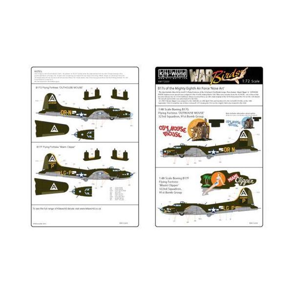 キッツワールドKW172059  1/72 Boeing B-17F　'Miami Clipper' 他用デカール