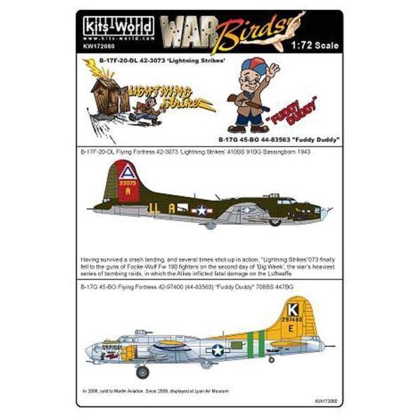 キッツワールドKW172080  1/72 Boeing B-17F Flying Fortress 'Lightning Strikes'他用デカール