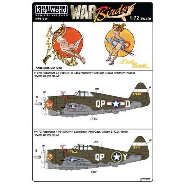 キッツワールドKW172111  1/72 Republic P-47D 'Razorback' 'Miss Plainfield' 他用デカール