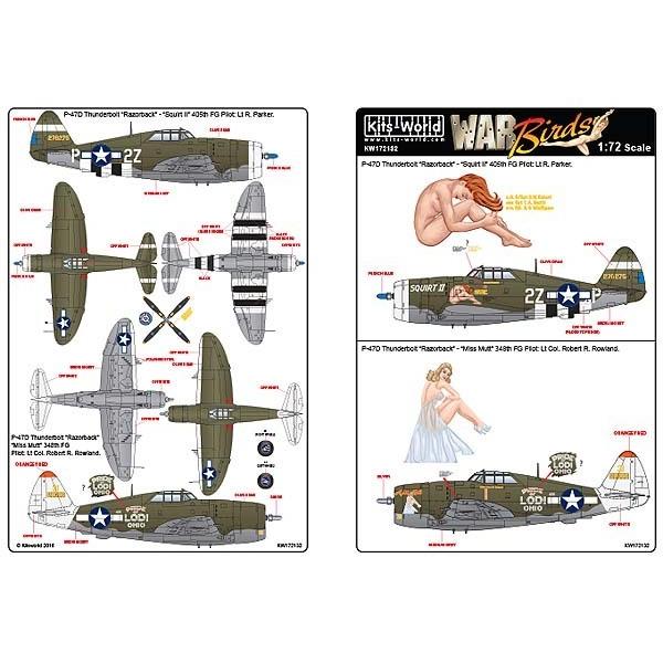 キッツワールドKW172132  1/72 Republic P-47D Thunderbolt 'Razorback' 'Squirt II'他用デカール