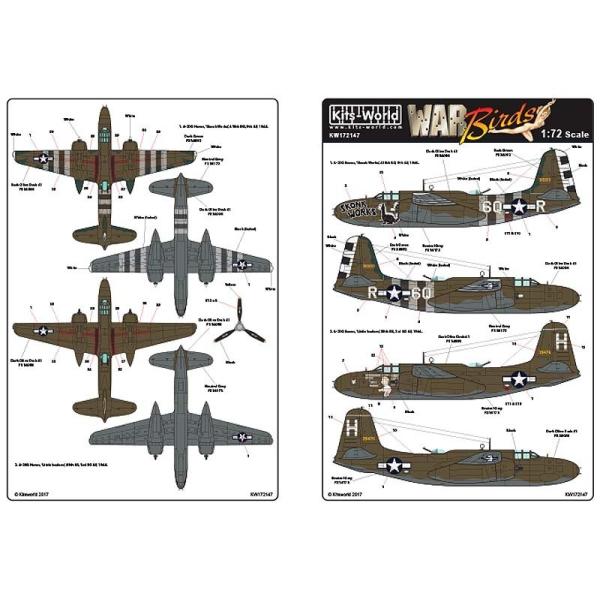 キッツワールドKW172147  1/72 Douglas A-20G Havoc, 6Q*R, Skonk Works他用デカール