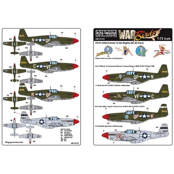 キッツワールドKW172178  1/72 P-51B Mustang 43-6636 QP-N-'Ill Wind' 334th FS 4th FG Debden May 1944他用デカール