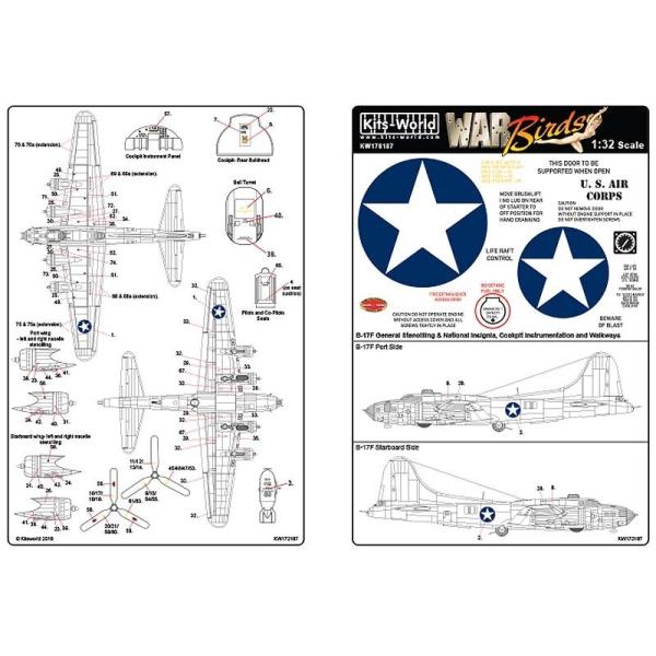 キッツワールドKW172187  1/72 Boeing B-17F Flying Fortressのステンシル用デカール