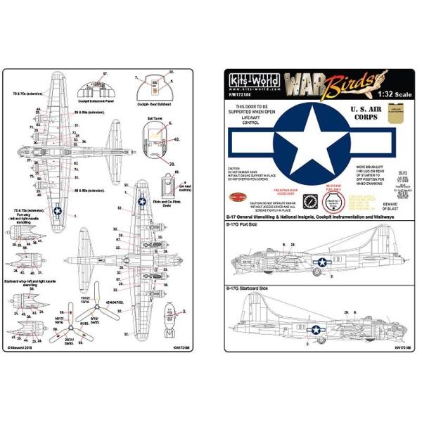 キッツワールドKW172188  1/72 Boeing B-17F/B-17G Flying Fortressのステンシル用デカール