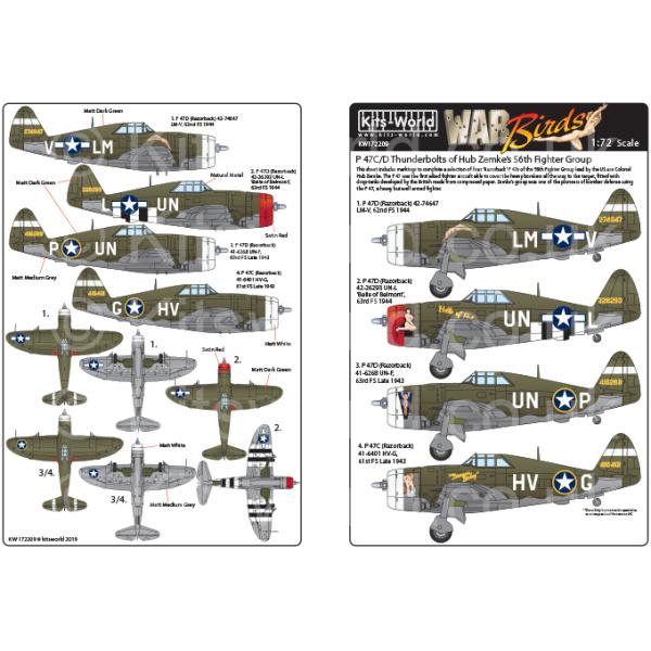 キッツワールドKW172209  1/72 P-47D (Razorback) 'Belle of Belmont'他用デカール