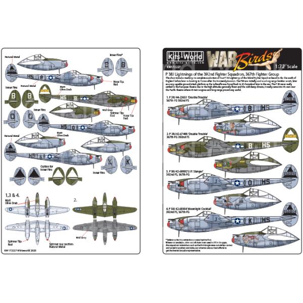 キッツワールドKW172227  1/72 P-38J ライトニング'Double Trouble' 他用デカール
