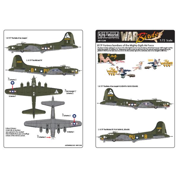 キッツワールドKW172240  1/72 B-17F フライングフォートレス'The Belle of San Joaquink'他用デカール