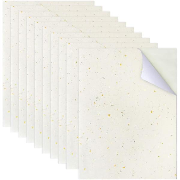 【サイズ】 ヨコ210xタテ297mm 【材　質】 和紙　【枚　数】 10枚 【カラー】 ベース：白(ホワイト) / 柄：金色、銀色 【特　徴】 金箔のような金色が高級感のある和紙シールです。フリーカットでお好みの形に切り取って使用できます...