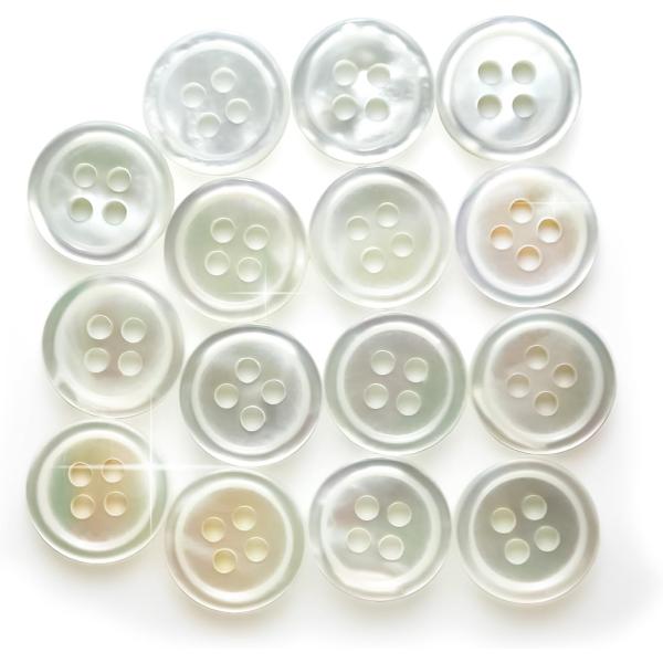 ●【サイズ】直径約11.25mm 【1粒の厚み】約1.5mm 【1粒の重さ】約0.3g●【数量】15個 【ボタンの形】四つ穴ボタン●【材質】白蝶貝 【カラー】ホワイト 【模様について】白蝶貝特有の風合い・光沢●【特徴】表面に磨き加工が施され...