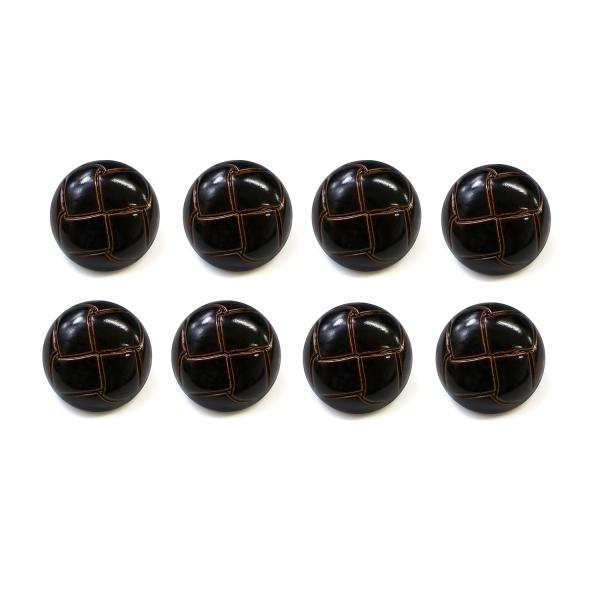 ●【サイズ】直径21mm　【数量】8個●【ボタンの形】足つきボタン　【材質】プラスチック●【カラー】ブラック　【模様】レザーのような模様●【用途】縫い糸が目立ちにくい、足つきの革調ボタンです。ボタンの取れてしまったコートやシャツボタンとして...