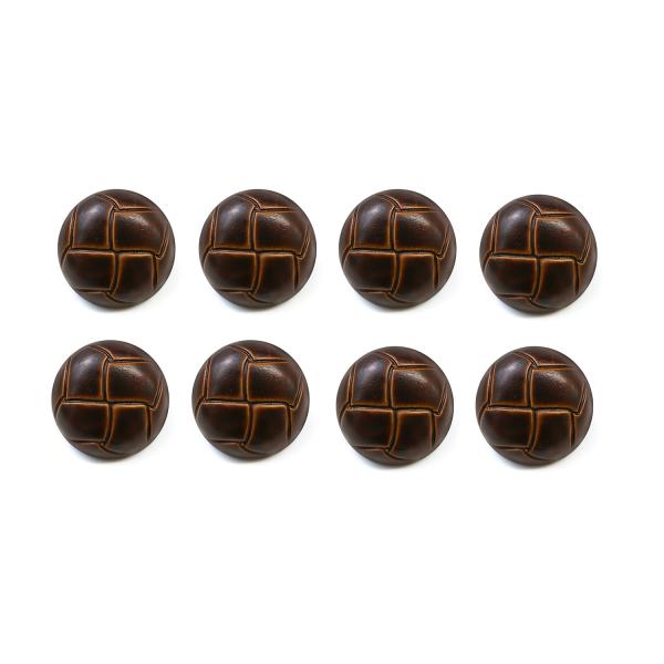 ●【サイズ】直径18mm　【数量】8個●【ボタンの形】足つきボタン　【材質】プラスチック●【カラー】ブラウン　【模様】レザーのような模様●【用途】縫い糸が目立ちにくい、足つきの革調ボタンです。ボタンの取れてしまったコートやシャツボタンとして...