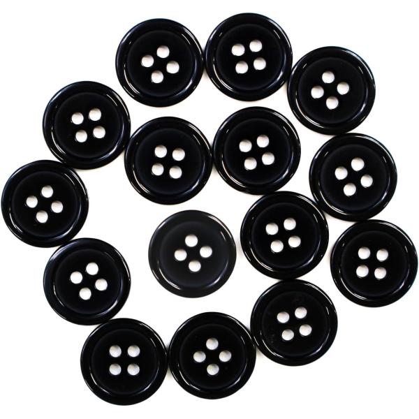 ●【サイズ】直径約15mm　【数量】15個●【ボタンの形】四つ穴ボタン　【材質】プラスチック　【カラー】ブラック ツヤあり●【用途】ボタンの取れてしまったコートやシャツボタンとして。カーディガンやブラウス、靴下・手袋などの小物にもおすすめで...