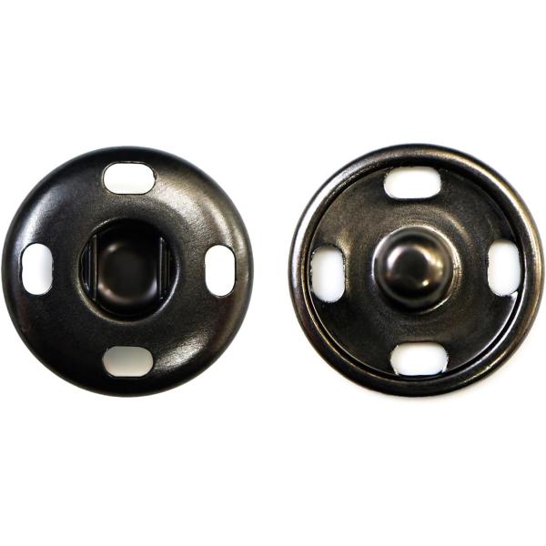 ●【サイズ】直径約15mm　【数量】10組入り●【材質】金属●【カラー】ブラック（黒）●【用途】パチッとはめ込むだけで簡単に留められるスナップボタンです。打ち具不要の縫い付けタイプです。●ボタンを留めるのが苦手な方・手間を減らしたい方におす...