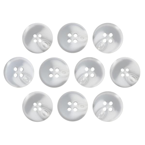 【サイズ】約20mm 、厚み約3.5mm 【数量】10個入り【形状】四つ穴ボタン 【材質】樹脂【カラー】ホワイト【特徴】波紋のような模様がふんわり浮かぶ、クリア感のある四つ穴樹脂ボタンです。 フチのないすっきりとした形とマットな質感が、作品...