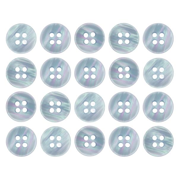 【サイズ】約11.5mm 、厚み約3mm 【数量】20個入り【形状】四つ穴ボタン 【材質】樹脂【カラー】ライトブルー【特徴】やわらかな光沢と奥行きのある色合いが、装いにさりげない上質感を添えるシェル調樹脂ボタンです。【用途】シャツやブラウス...