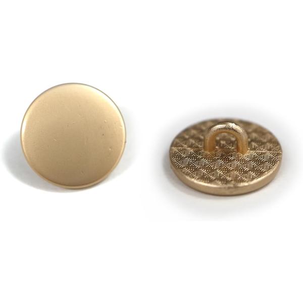 ●【サイズ】直径約12.5mm 【数量】15個 【一粒の重さ】約1.3g●【ボタンの形】フラットボタン　足つき　【材質】金属製●【カラー】ゴールド　ツヤなし●【特 徴】金属特有のツヤを抑えた、普段使いしやすいボタンです。●【用途】お手持ちの...