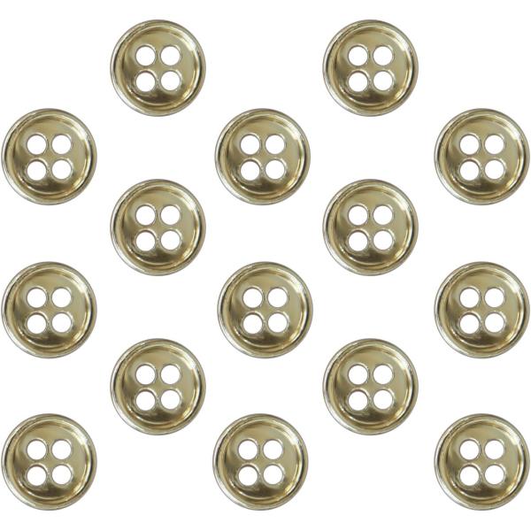 ●【サイズ】直径約10mm　【数量】15個　【1粒の重さ】約0.7g●【ボタンの形】四つ穴ボタン 【材質】金属●【カラー】ゴールド（金） 鏡面仕上げ●【特徴】糸通し用の穴が四つ空いた、衣類に合わせやすいメタルボタンです。●【用途】お手持ちの...