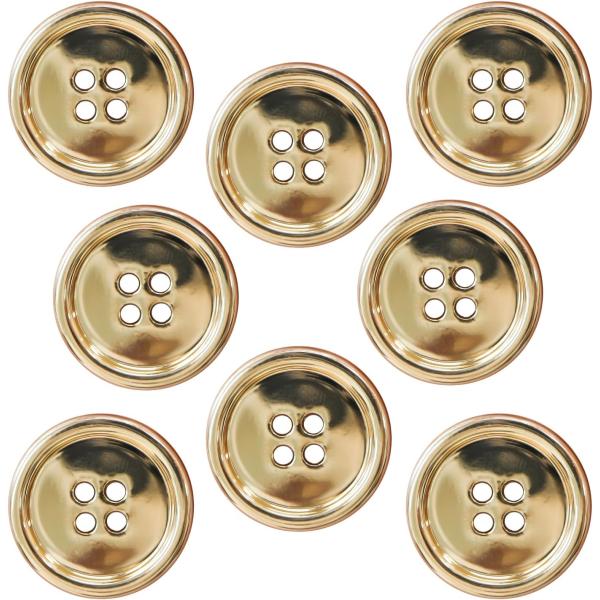 ●【サイズ】直径約23mm　【数量】8個　【1粒の重さ】約4.5ｇ●【ボタンの形】四つ穴ボタン 【材質】金属●【カラー】ゴールド（金） 鏡面仕上げ●【特徴】糸通し用の穴が四つ空いた、衣類に合わせやすいメタルボタンです。●【用途】お手持ちの衣...